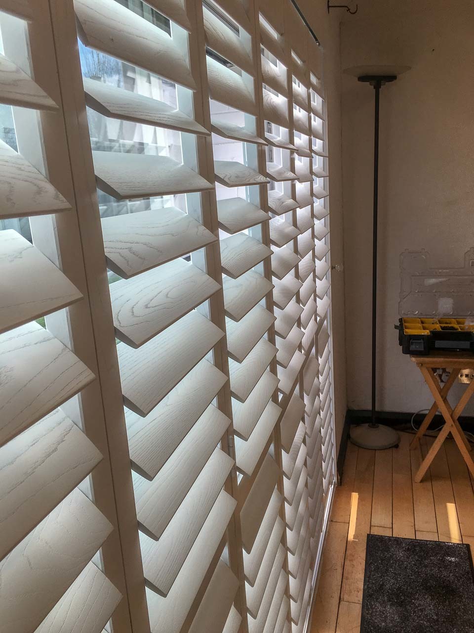 White Elmwood Patio Door Shutters In Elswick | Absolute Shutters